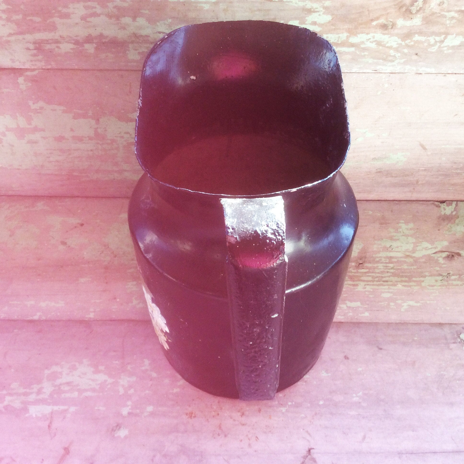Rustic Black Metal Decorative Pitcher Vase W/ Hand Painted Fruit ...