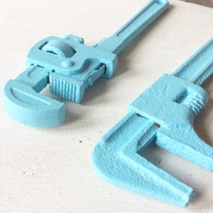 Industrial Pair of Blue Hand Painted & Decorative Pipe Wrench's ...