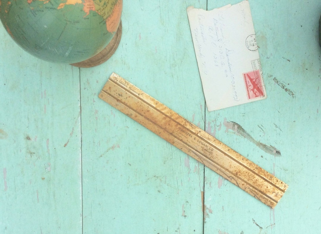 Antique the Golden Measure Metal 12 Advertising Ruler Measuring Stick ...