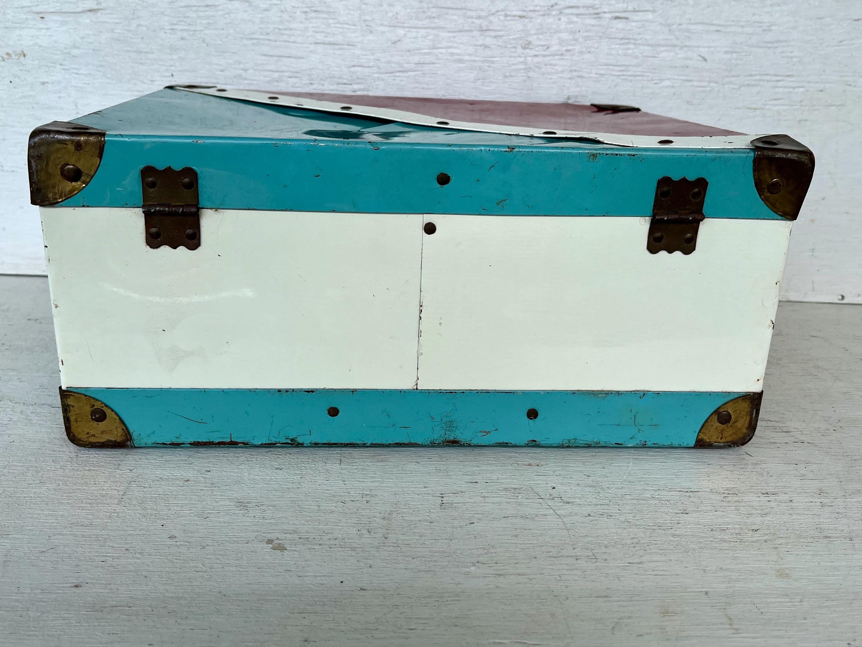 Red, White & Turquoise Metal Roller Skate CARRY CASE W/ 2 Latch Locks ...