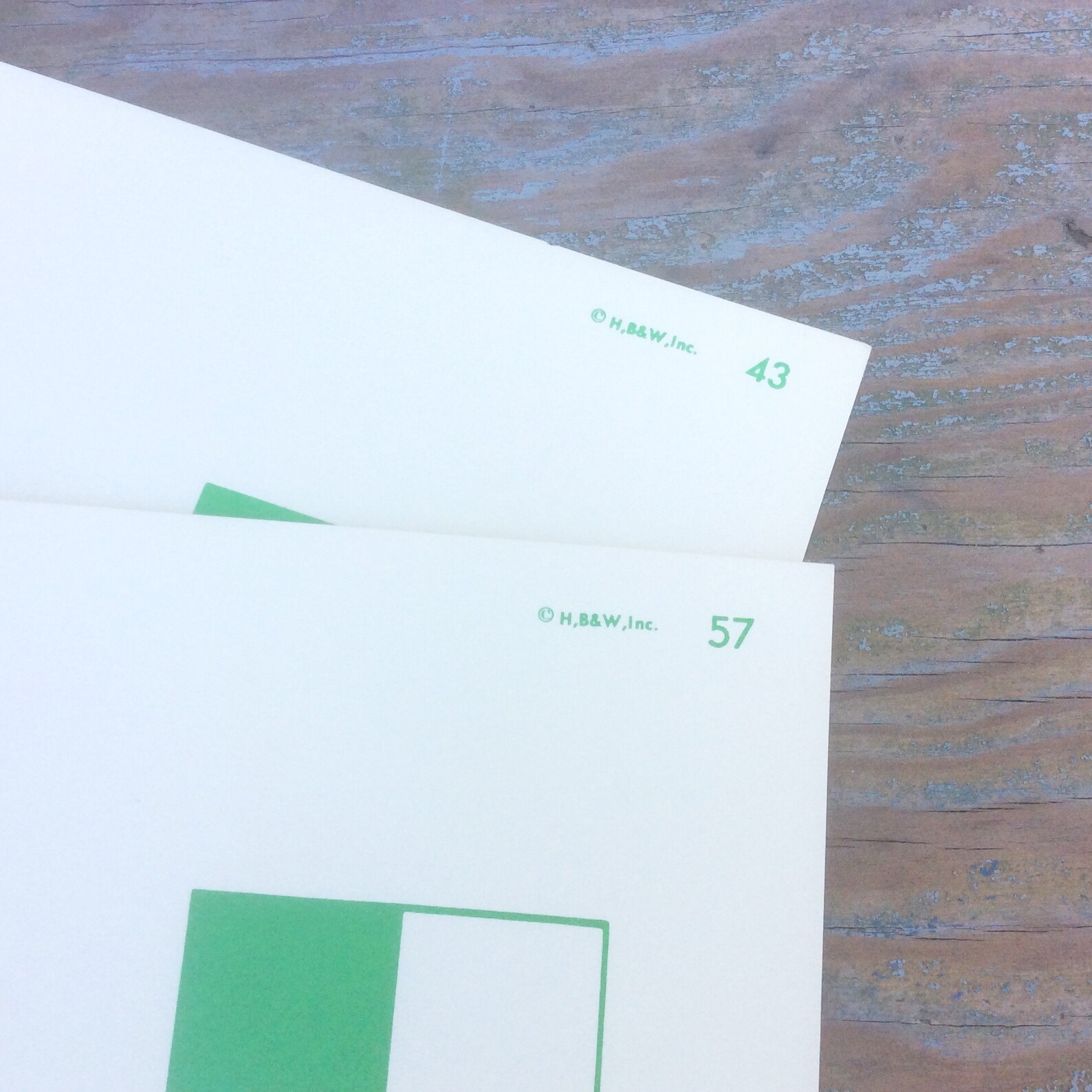 Vintage Pair of White Flashcards W/ Green Square Patterns and - Etsy