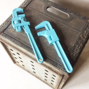 Industrial Pair of Blue Hand Painted & Decorative Pipe Wrench's ...