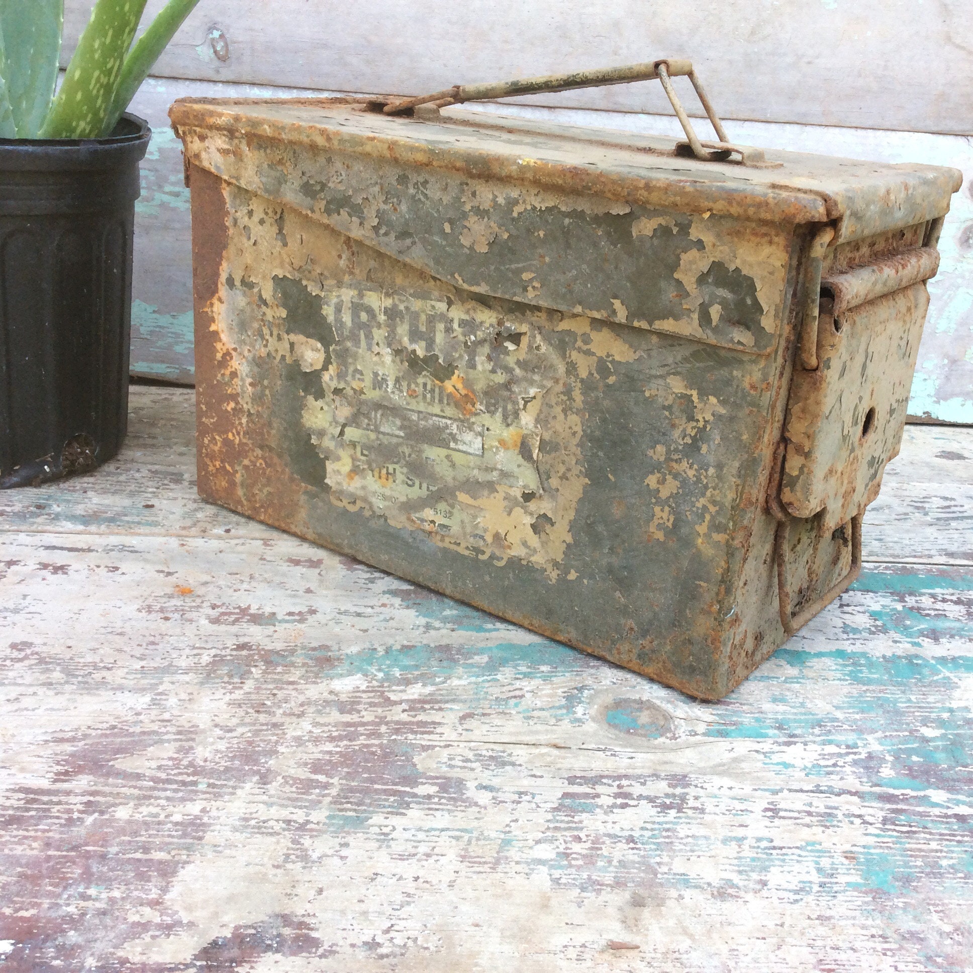 Rusty & Distressed Metal Military AMMO CRATE W/ Grayish Blue - Etsy
