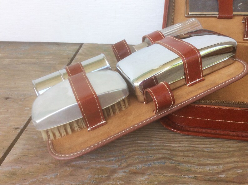 Genuine Leather Gentleman's Gromming Kit W/ 6 Piece Chrome - Etsy