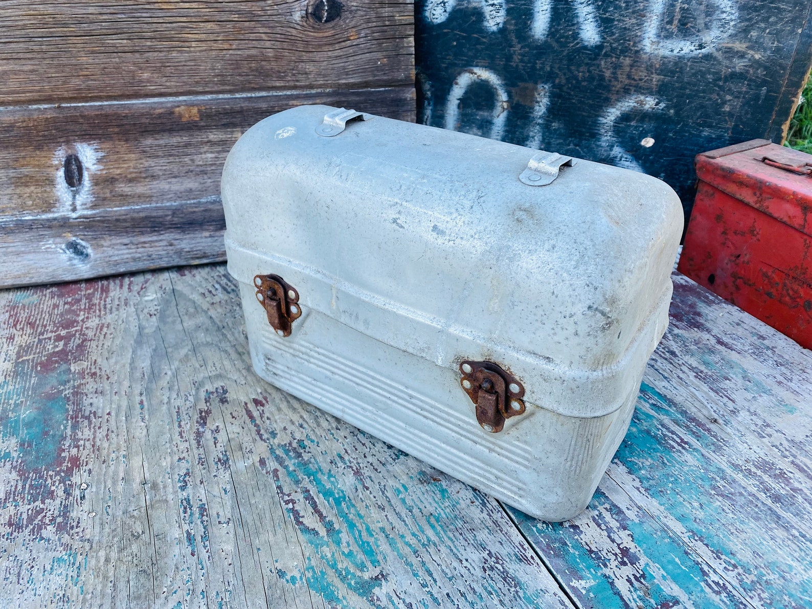 Distressed Aluminum LUNCHBOX W/ Rusty Metal Front Latch Locks - Etsy