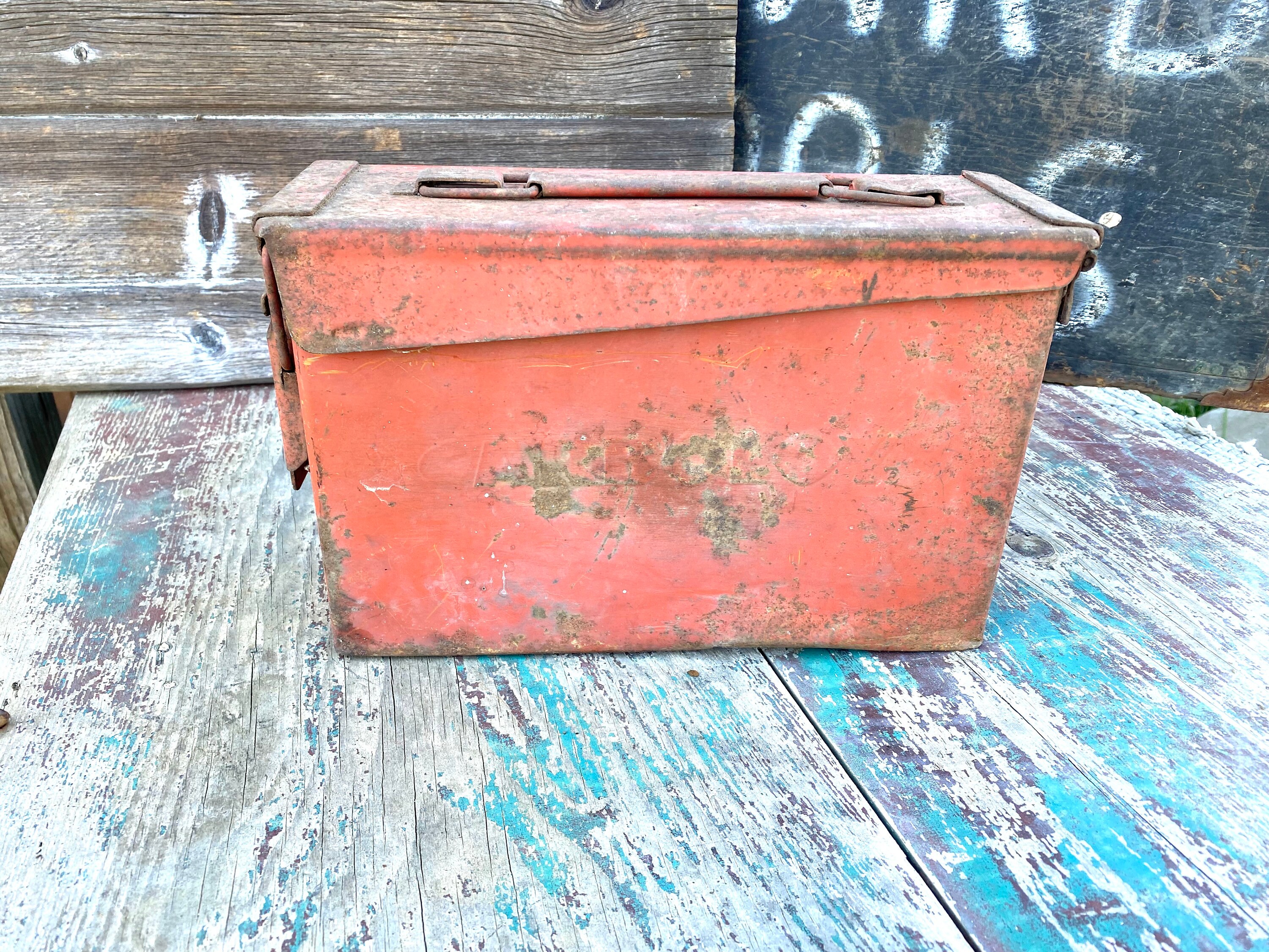 Distressed Orange CARBOLOY Metal Military Ammo Box Crate W/ Hinged ...