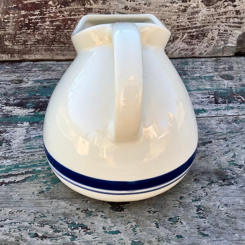 Glazed Ivory Ceramic & Double Blue Striped Teapot W/ Fixed - Etsy
