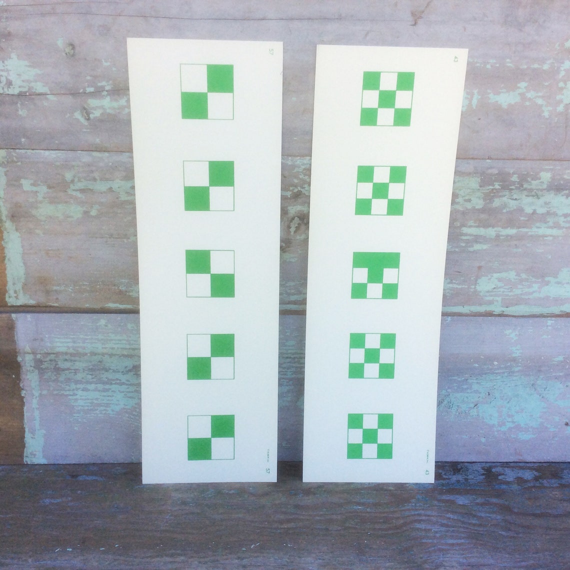 Vintage Pair of White Flashcards W/ Green Square Patterns and - Etsy