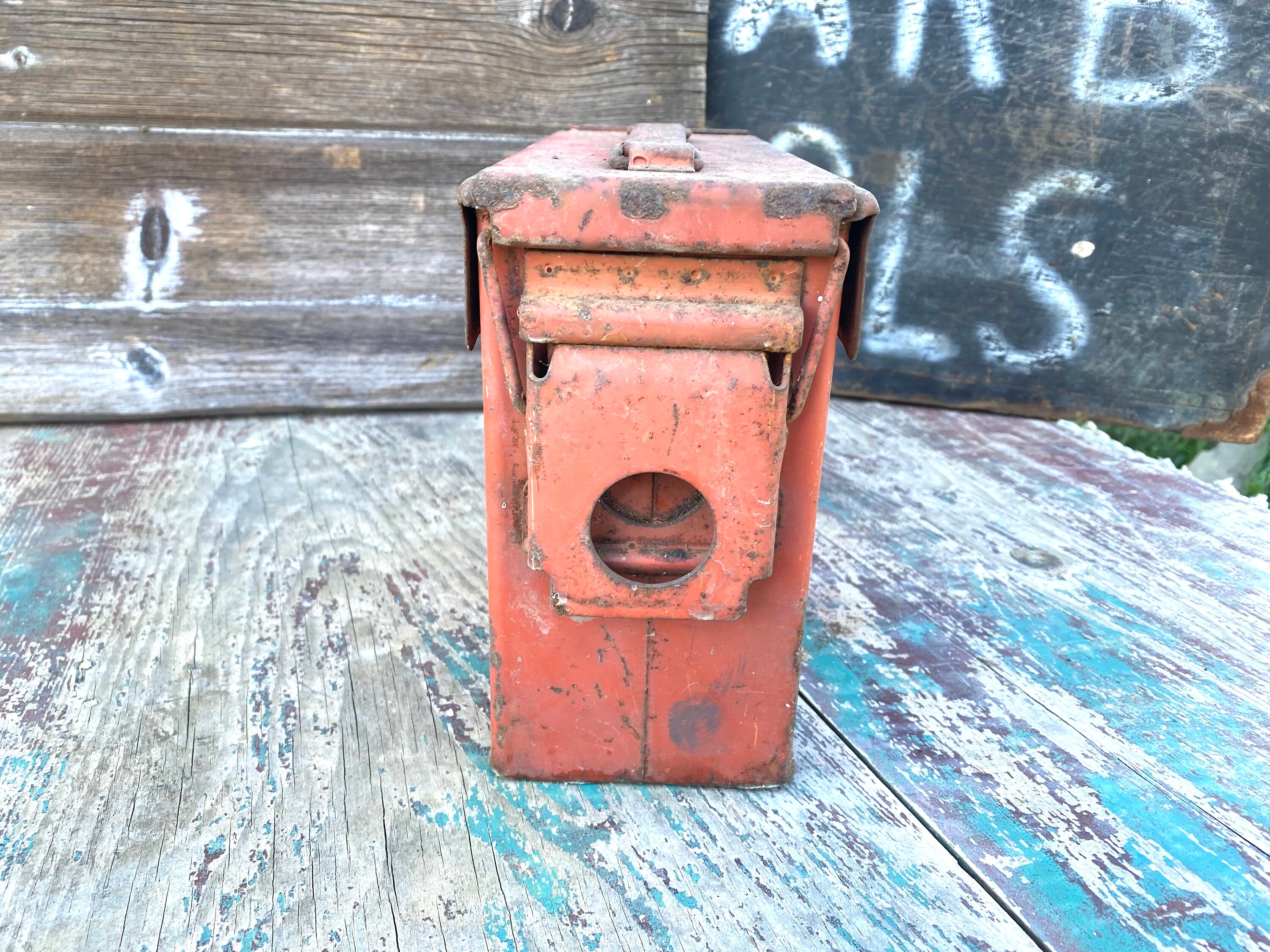 Distressed Orange CARBOLOY Metal Military Ammo Box Crate W/ Hinged ...