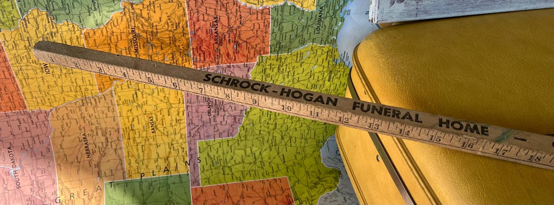 Vintage Schrock-hogan Funeral Home Advertising Yardstick 4 Sided Cube ...