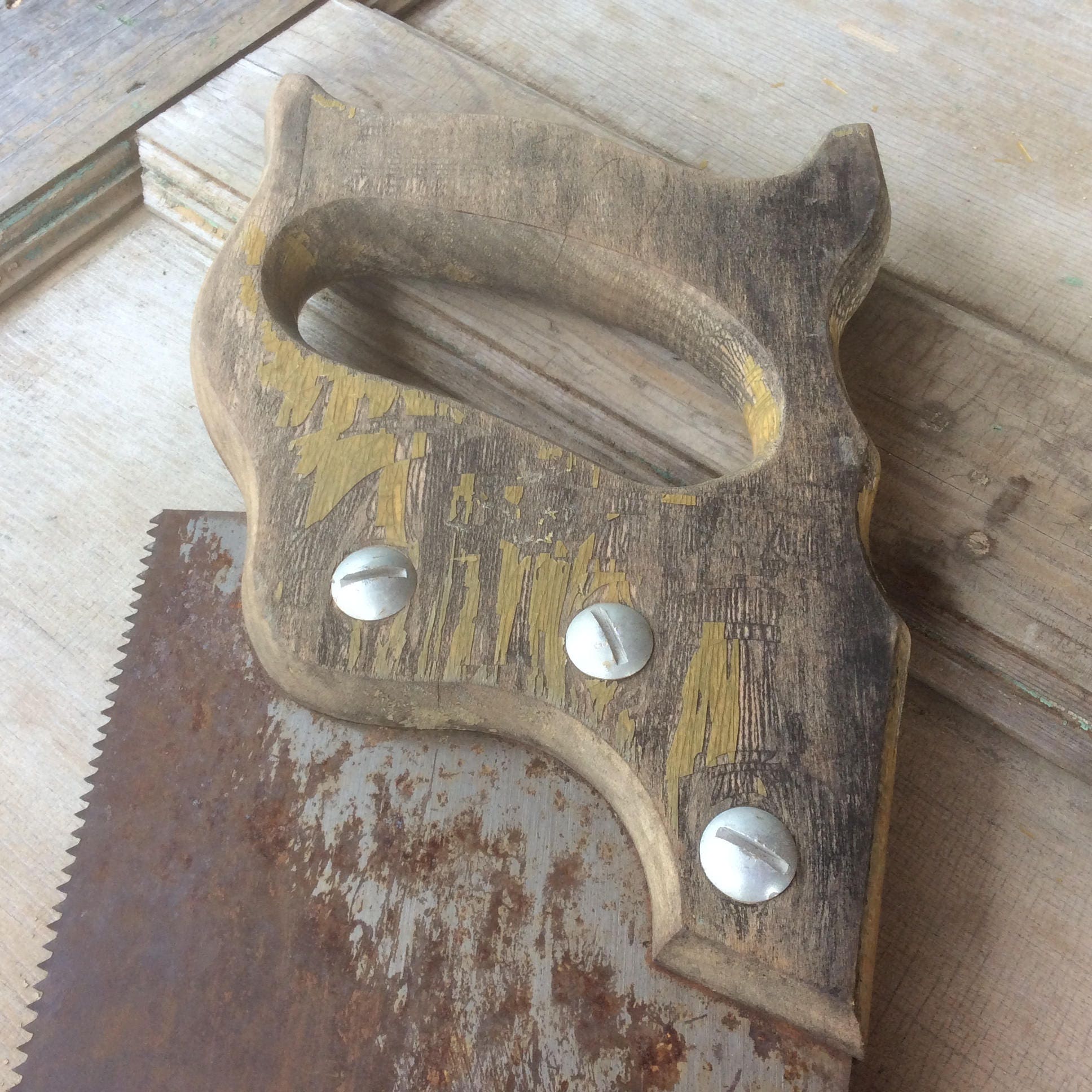 Vintage Metal Saw W/ Hand Carved & Etched Wood Handle made in Usa ...