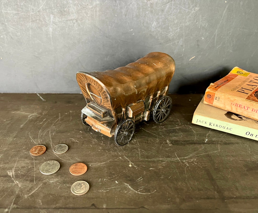 Vintage Copper Stagecoach Covered Wagon Advertising Coin Bank first ...