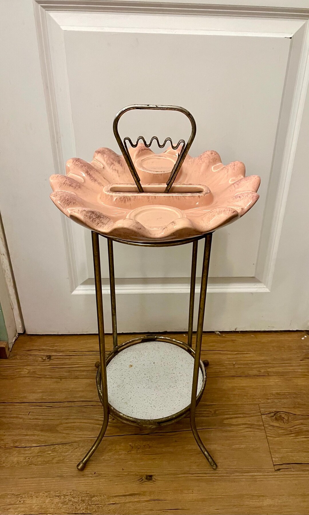 Art Deco Cigarette Smoking Stand W/ Pink Ceramic Sand Dollar Style ...