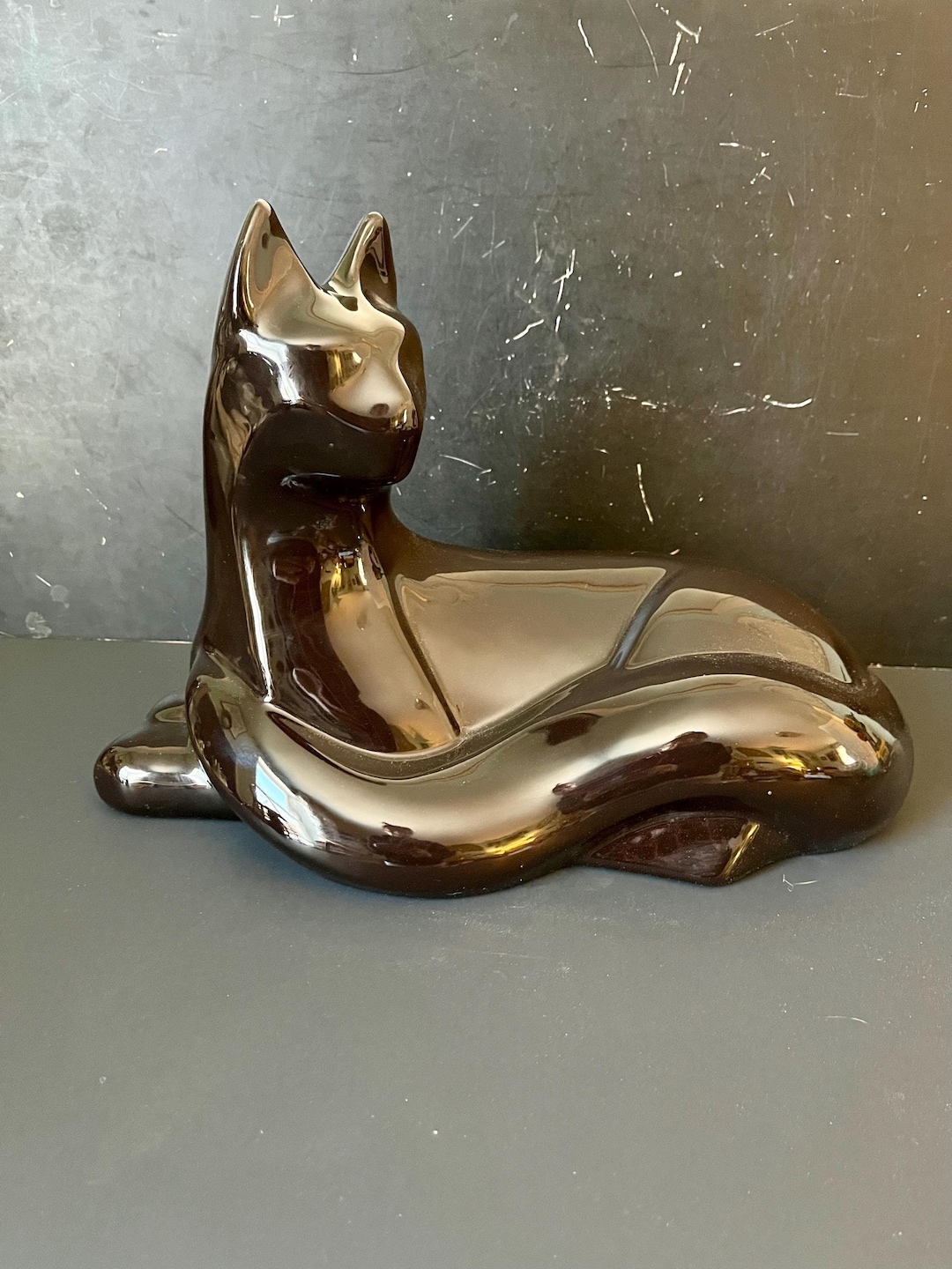 Royal Haeger Pottery Black High Gloss Ceramic Reclining Cat Statue 1990 ...