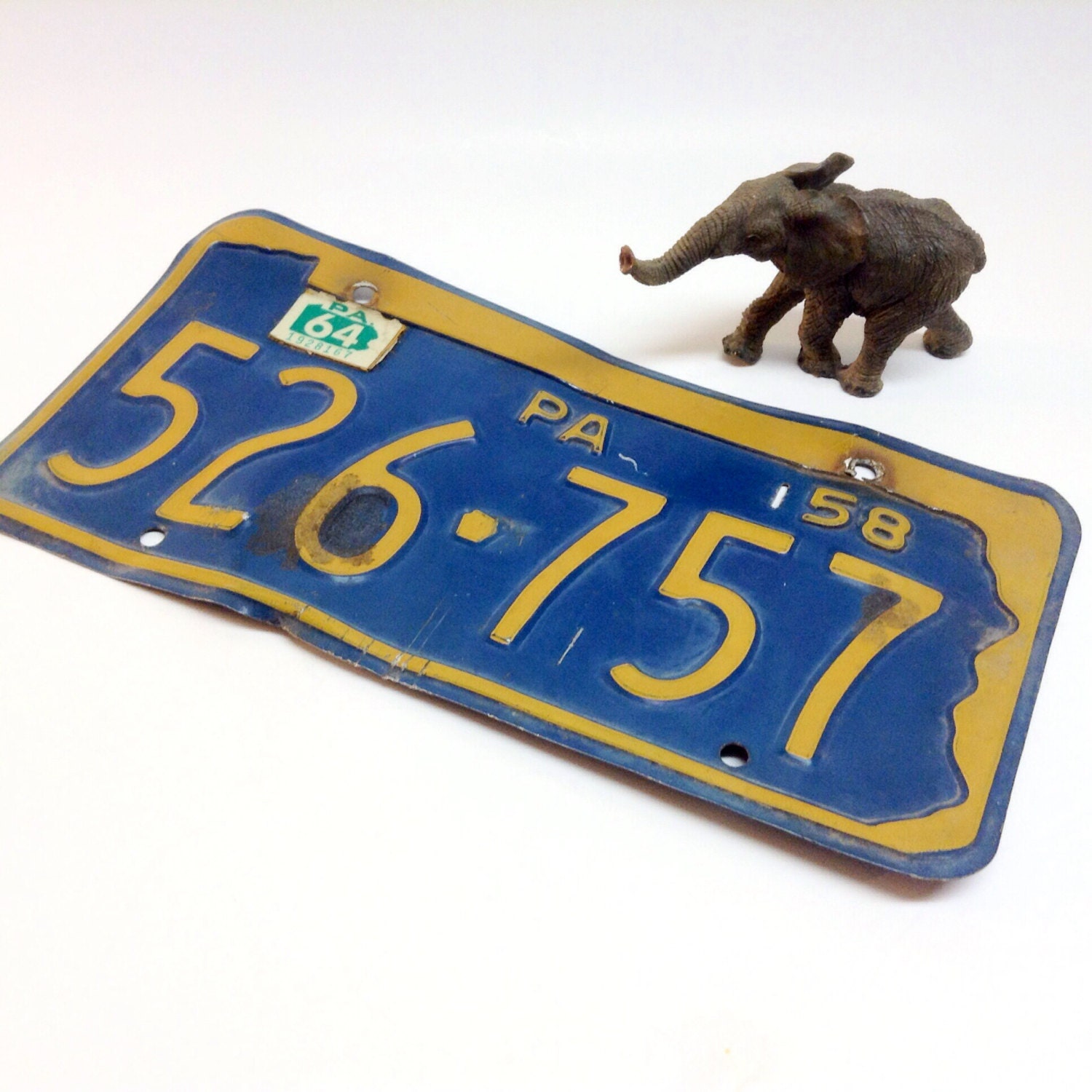 Vintage 1958 Pennsylvania PA License Plate Tag No. 526-757, Blue ...