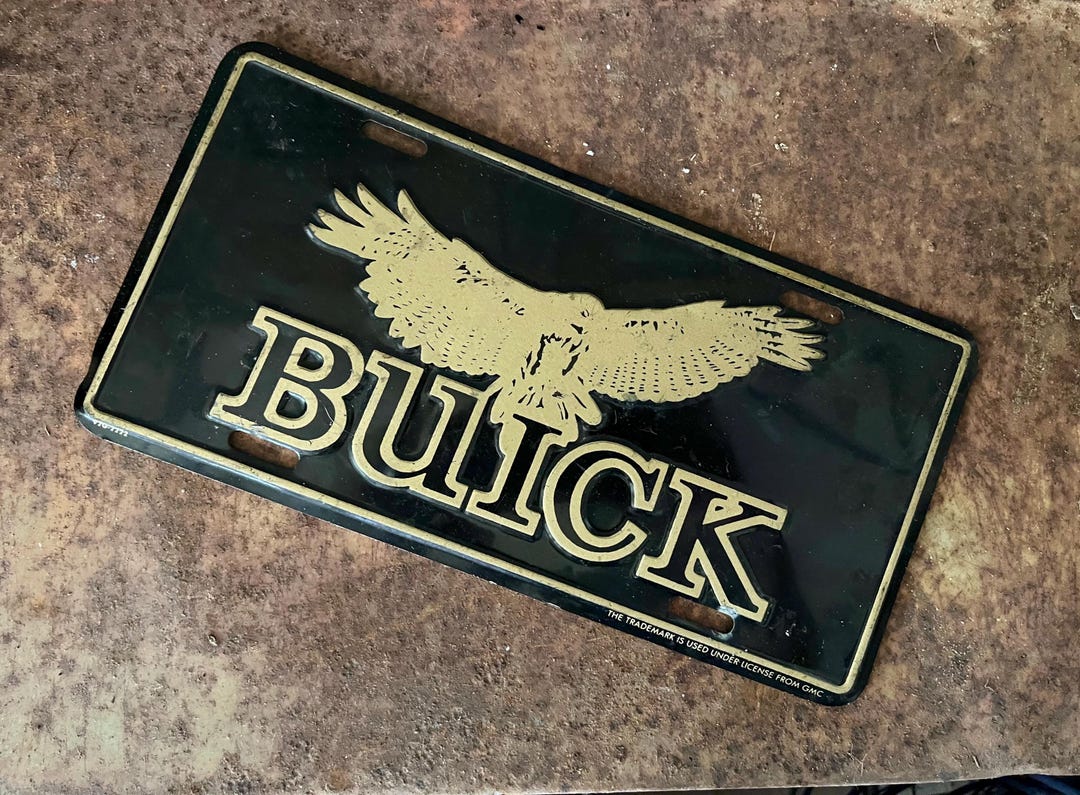Black GM Buick Booster License Plate W/ Embossed Gold Hawk Logo Ca ...