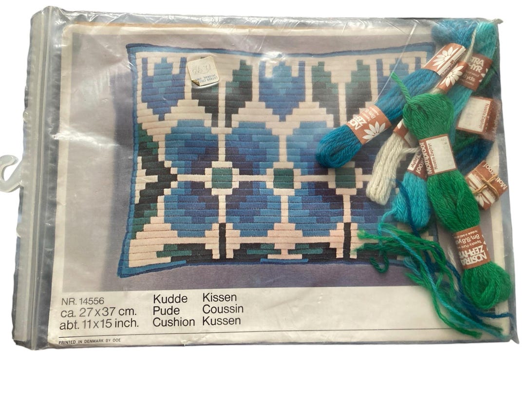 Partial Kit OOE Vintage Needlepoint Kit From Denmark, Blue Abstract ...