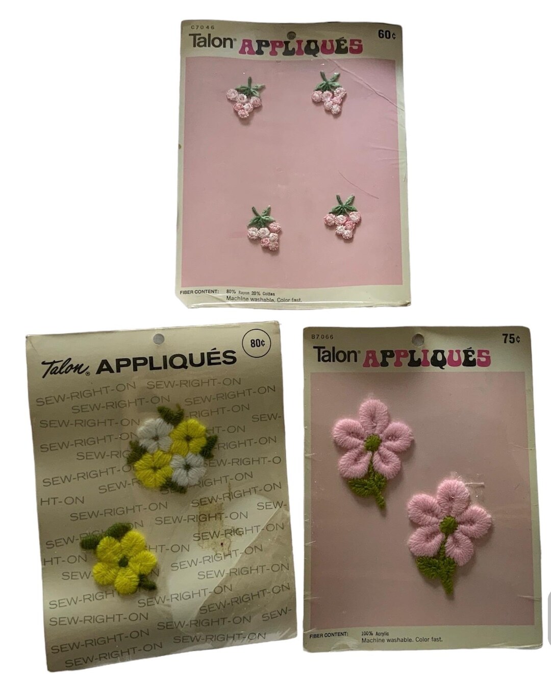 1970s Vintage Talon Appliques - Pink, Yellow, White, Blue Flowers - Etsy