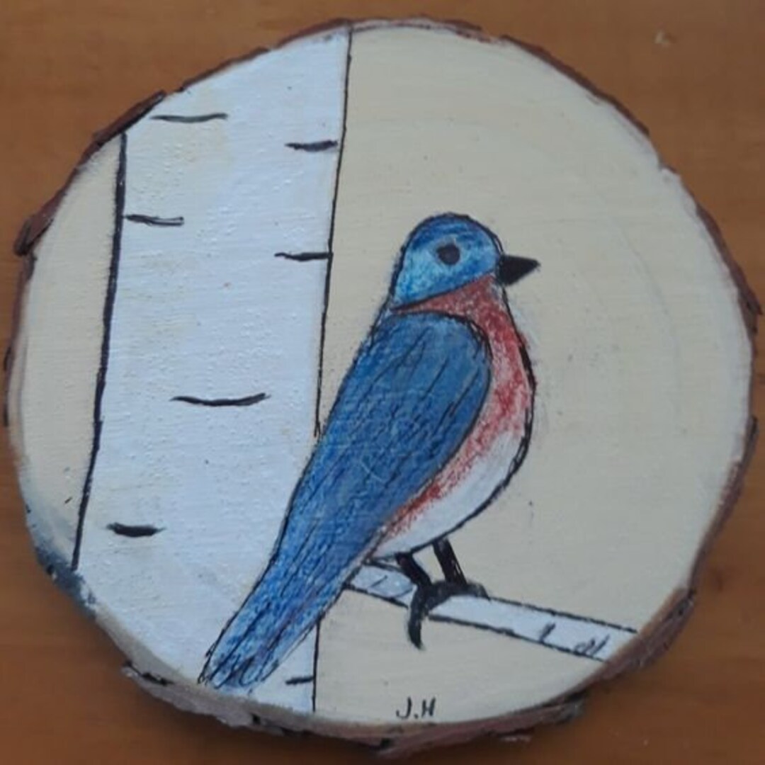 Bluebird Wood Slice Spring Birch Tree Easel - Etsy