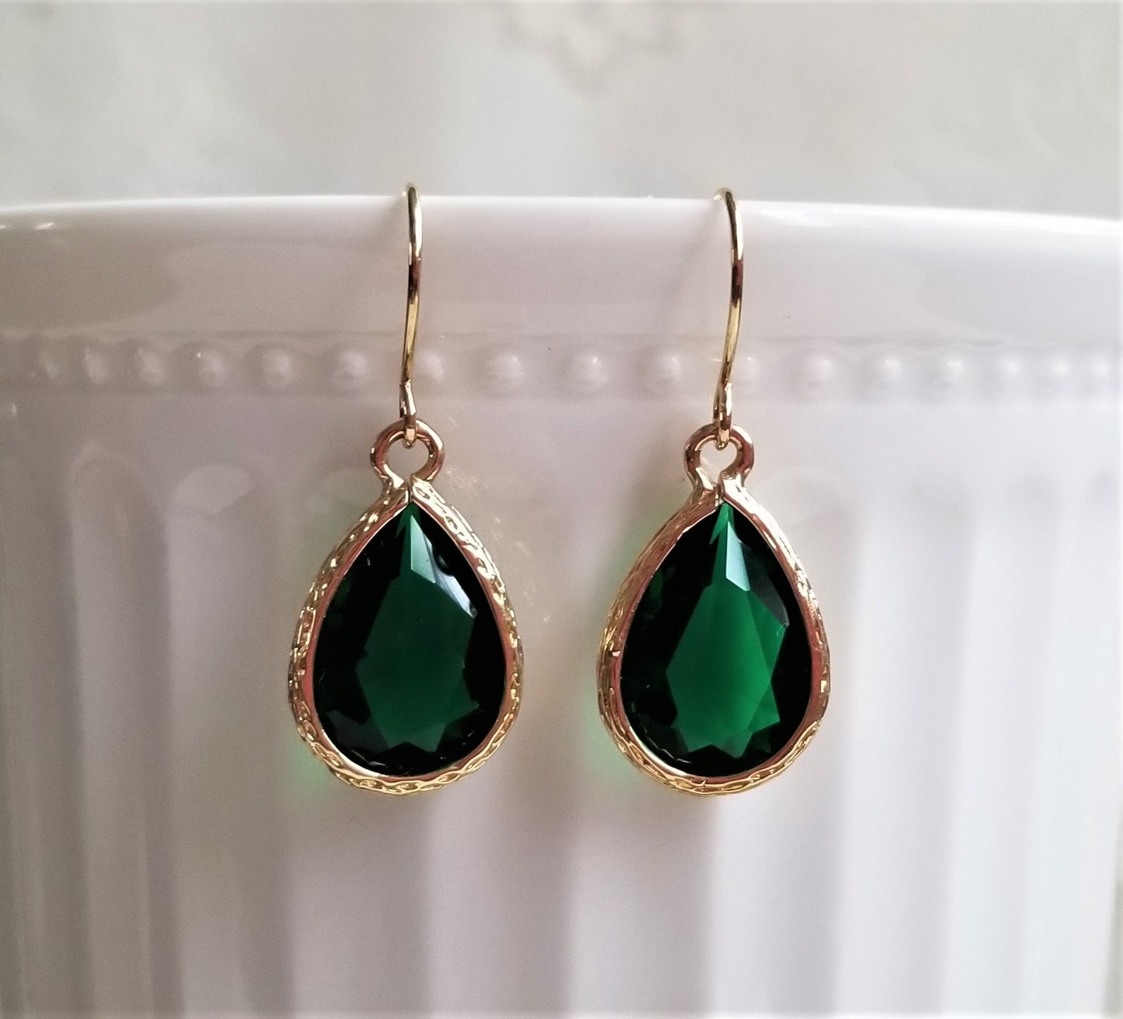 Emerald Green Drop Earrings Green Crystal Earrings Green | Etsy