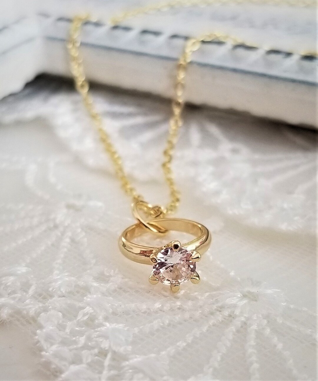 Pendant Ring Necklace Wedding Ring Pendant Cubic Zirconia Pendant Gold ...