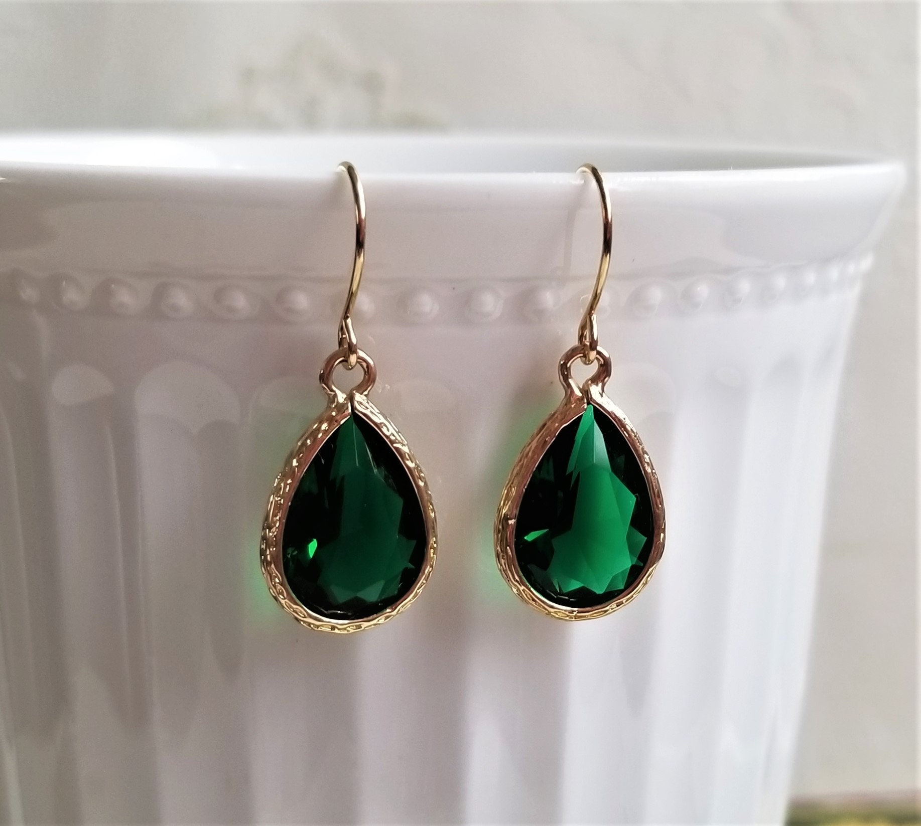 Emerald Green Drop Earrings Green Crystal Earrings Green | Etsy