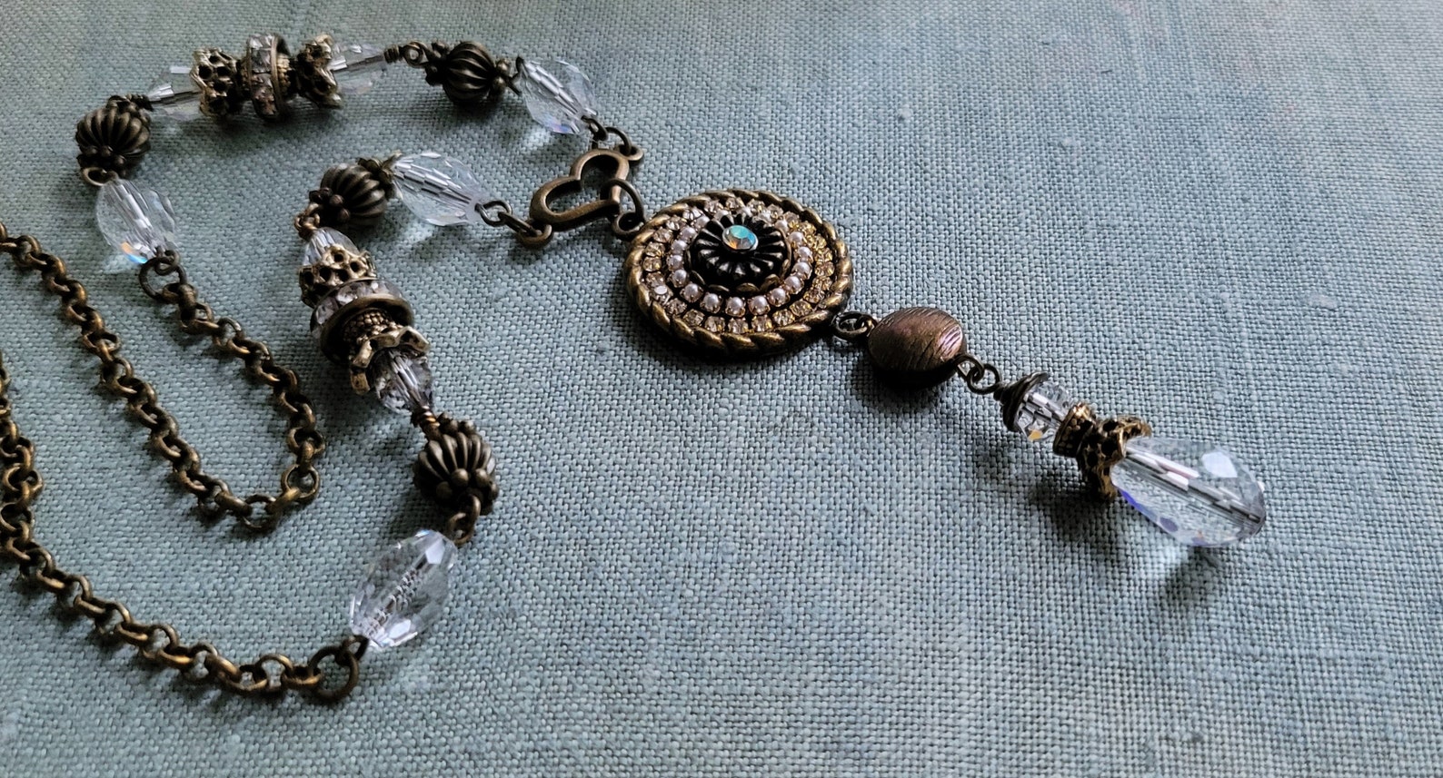 Art Deco Crystal Necklace Long Crystal Necklace Rhinestones - Etsy