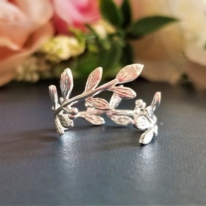 Silver Plated Brass Laurel Wreath Ring, Adjustable Leaf Ring - Etsy