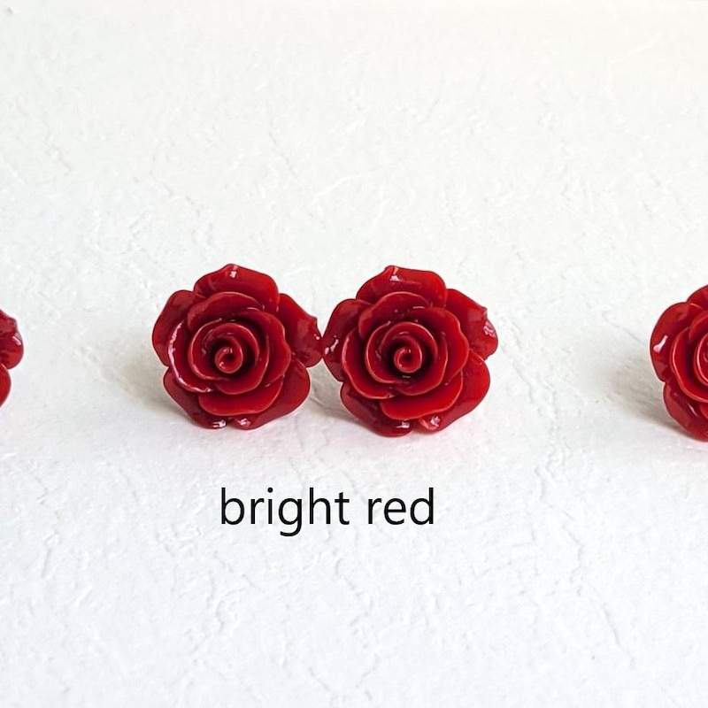 Bright Red Rose Earrings - Etsy