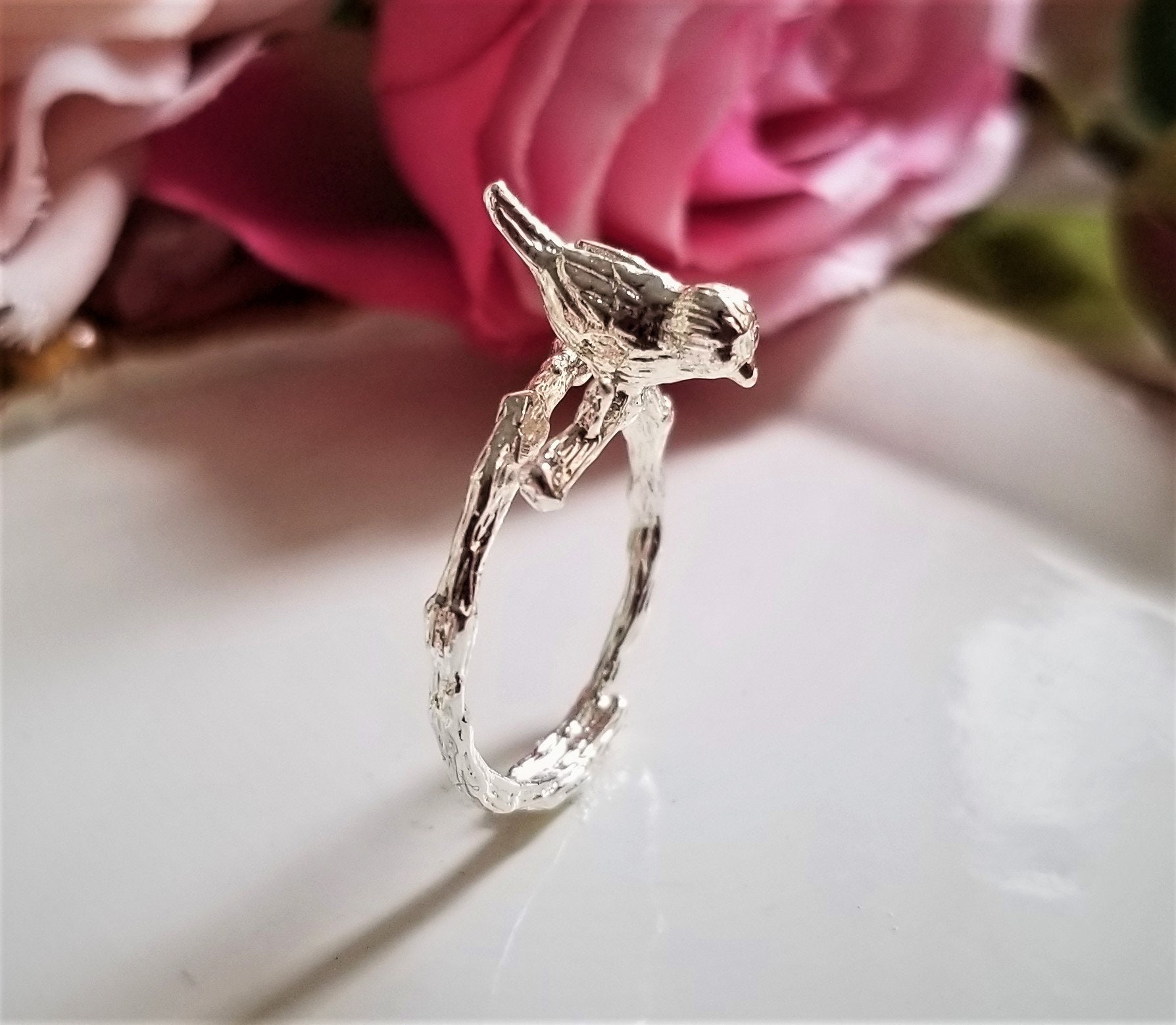 Bird Ring Bird on Branch Ring Bird on Twig Ring Adjustable - Etsy UK