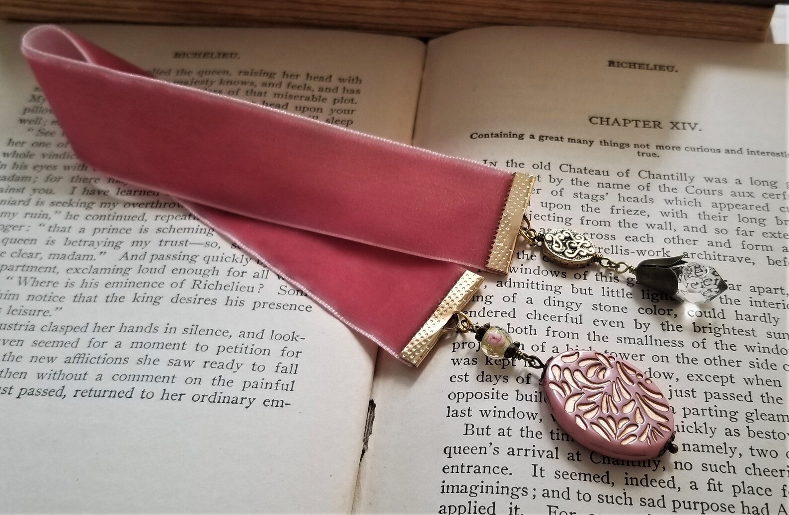 Velvet Ribbon Bookmark With Crystal & Vintage Style Charms - Etsy