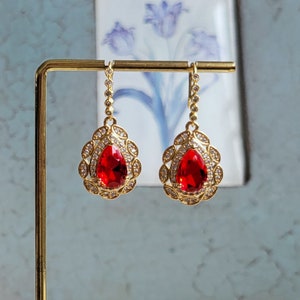 Ruby Drop Earrings, Red Drop Pendant Necklace, Red Teardrop Jewelry ...