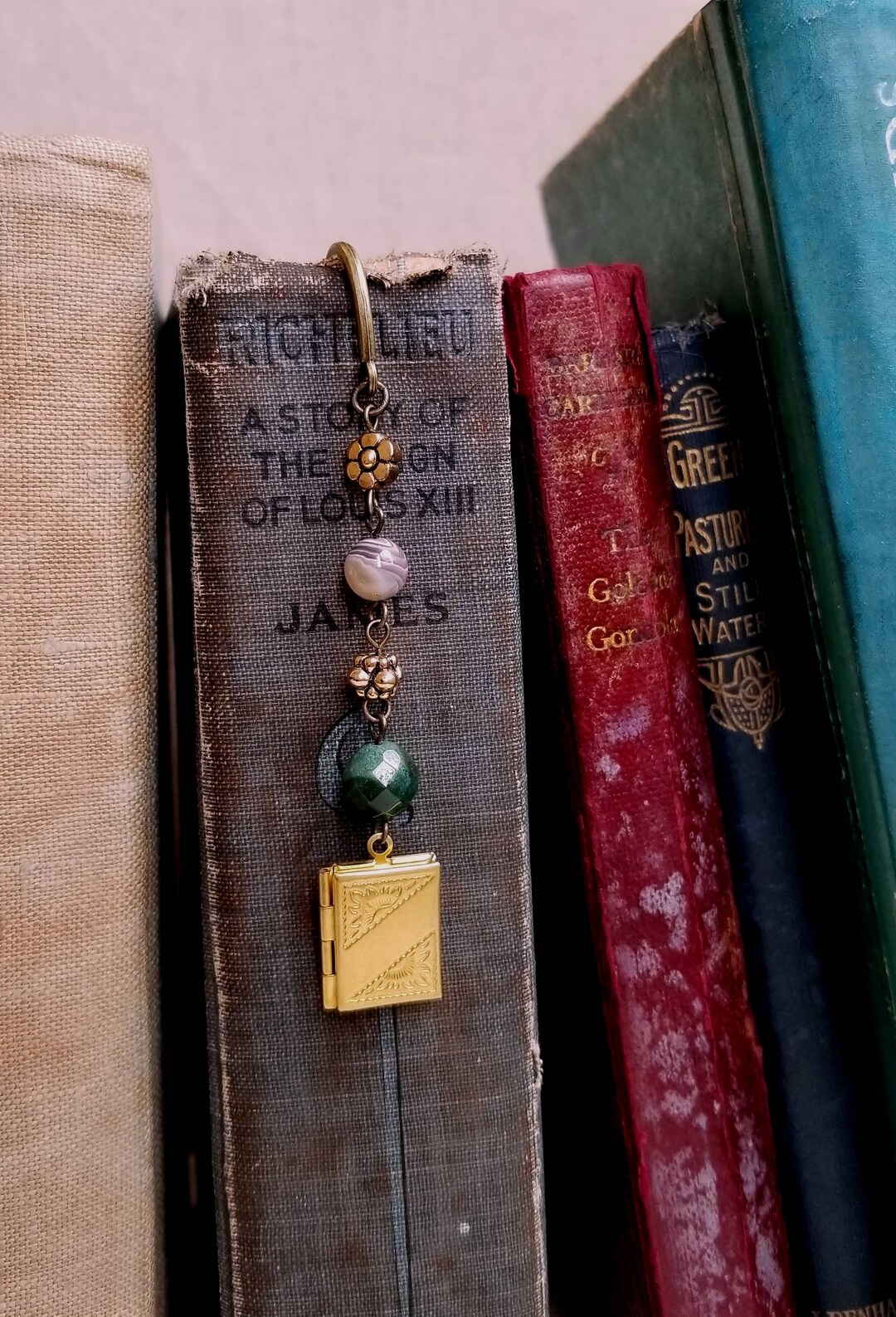 Locket Charm Bookmark Gemstones Beaded Bookmark Antique Inspired Boho ...