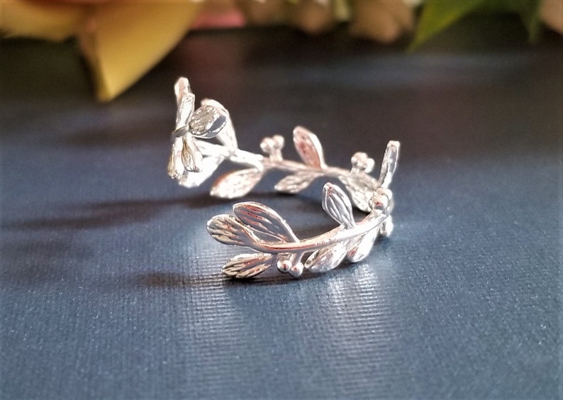 Silver Plated Brass Laurel Wreath Ring, Adjustable Leaf Ring - Etsy