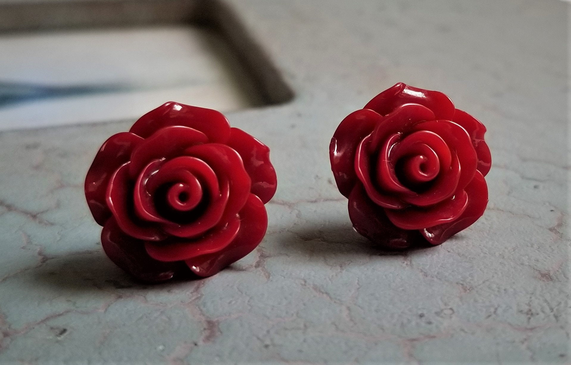 Red rose earrings Flower stud earrings Earrings gift | Etsy