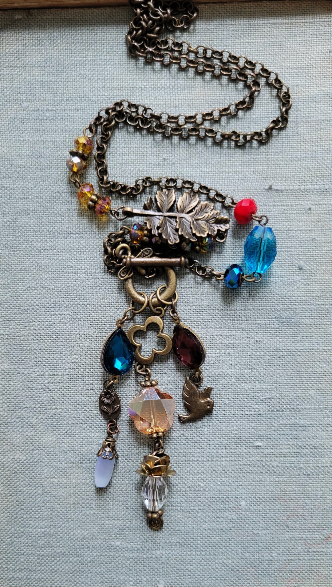 Multi Colors Crystal Necklace, Long Crystal Necklace, Rhinestones ...