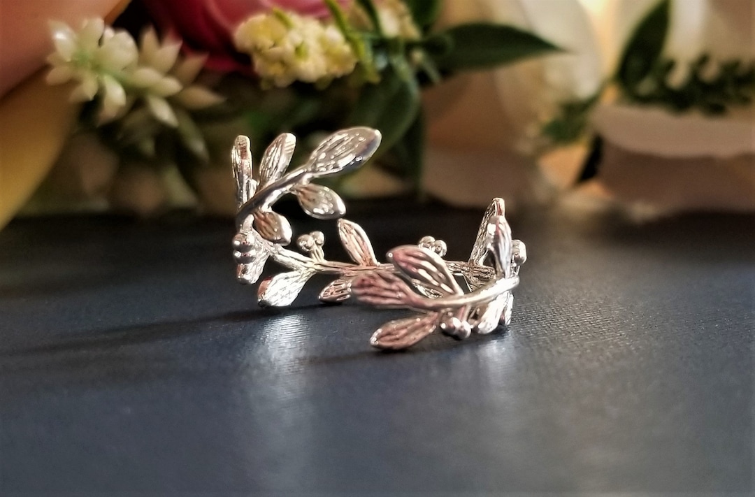Silver Plated Brass Laurel Wreath Ring, Adjustable Leaf Ring - Etsy