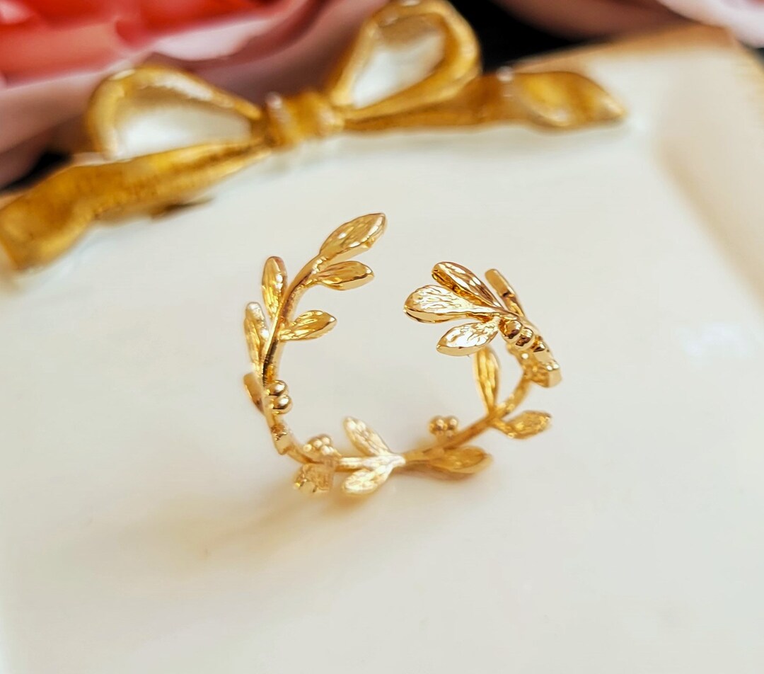Laurel Wreath Ring, Leaf Ring, Gold Leaf Ring, Adjustable Ring, Leaf ...