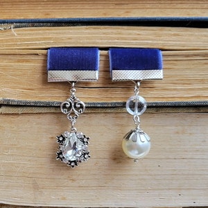 Navy Blue Velvet Bookmark, Bling Bling Bookmark, Blue and Silver ...