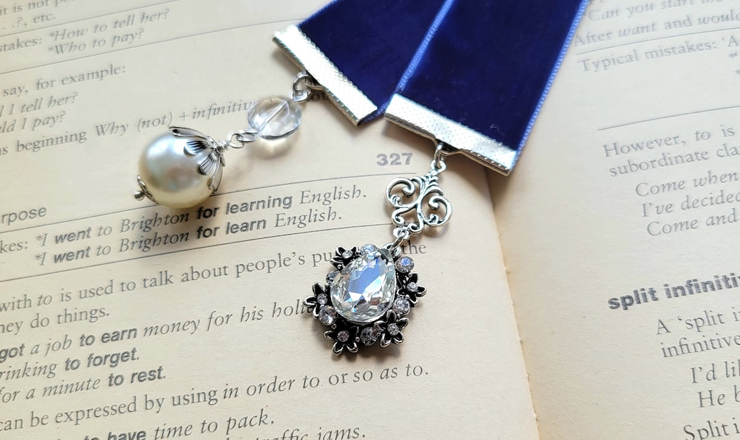 Navy Blue Velvet Bookmark, Bling Bling Bookmark, Blue and Silver ...