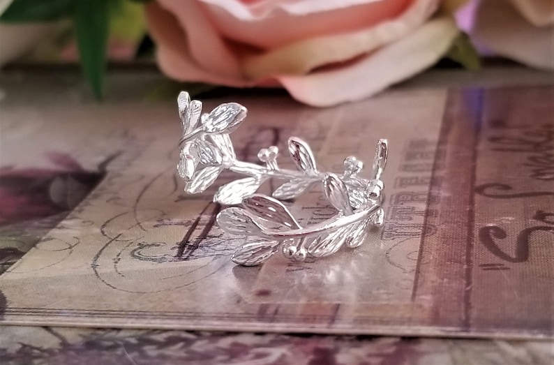 Silver Plated Brass Laurel Wreath Ring, Adjustable Leaf Ring - Etsy