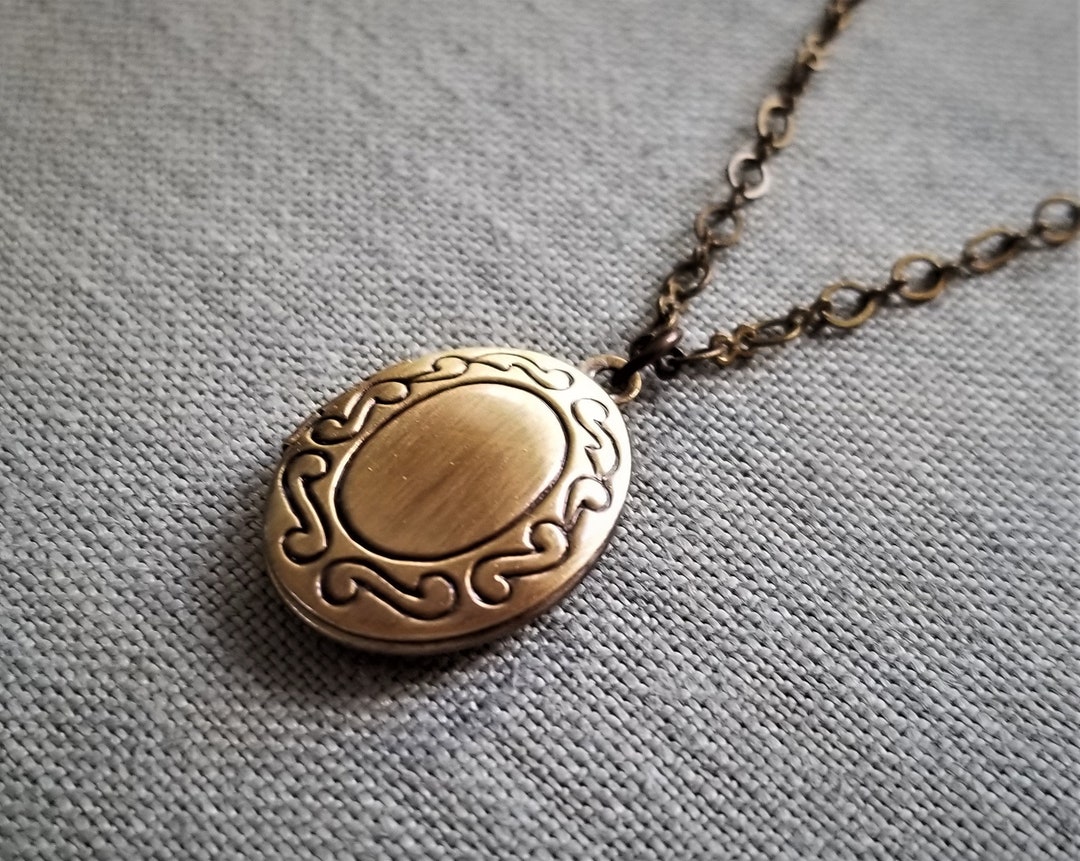 Antique Brass Locket Necklace, Photo Locket Pendant Necklace, Oval ...