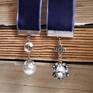 Navy Blue Velvet Bookmark Bling Bling Bookmark Blue and | Etsy