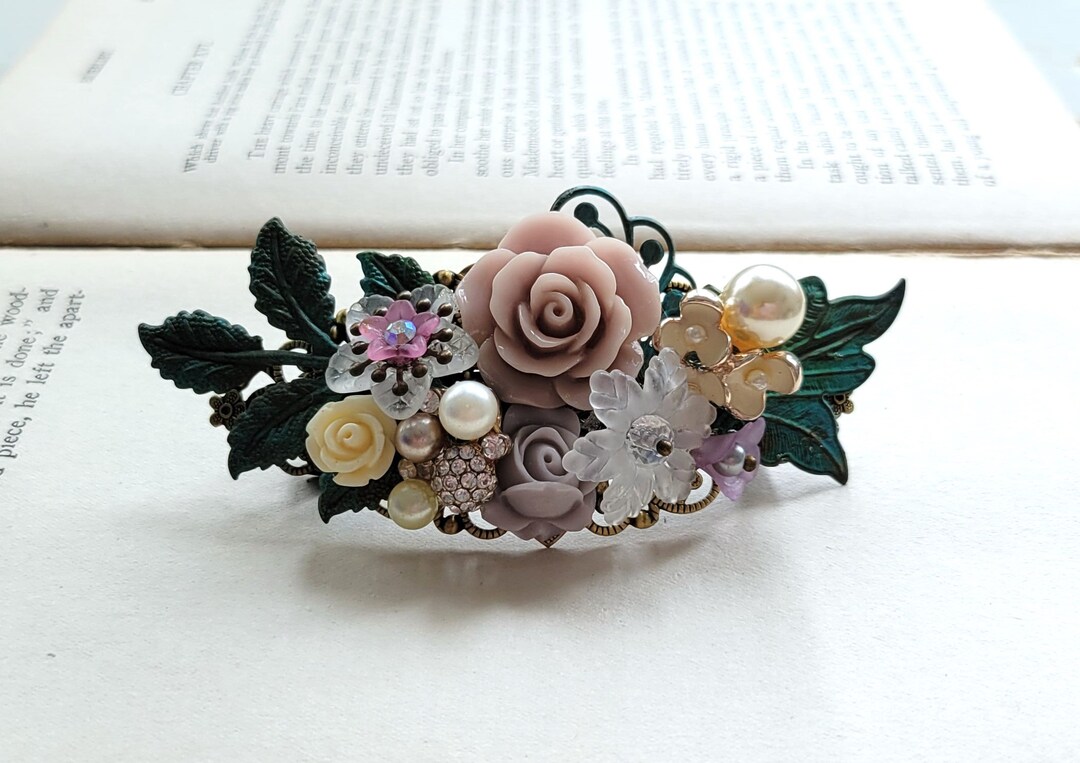 Victorian Flower Barrette Pearl and Rose Barrette Mauve Light Purple ...