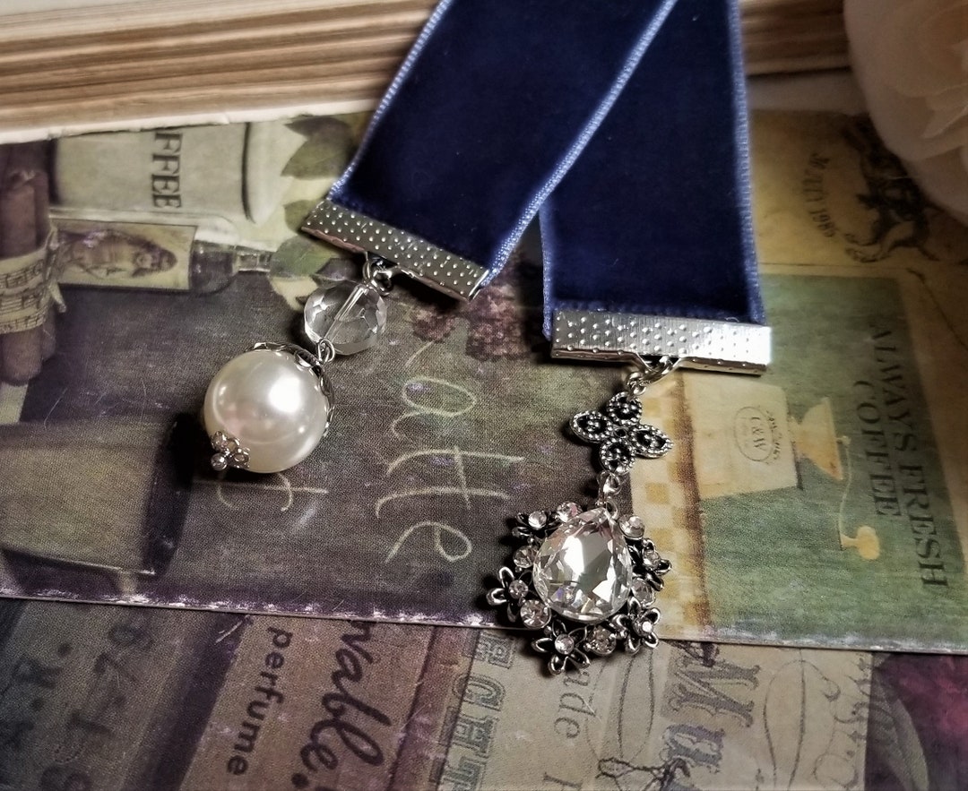 Navy Blue Velvet Bookmark Bling Bling Bookmark Blue and - Etsy