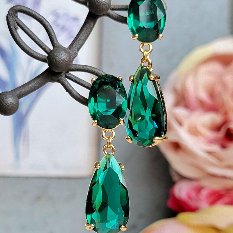 Large Green Earrings - Etsy