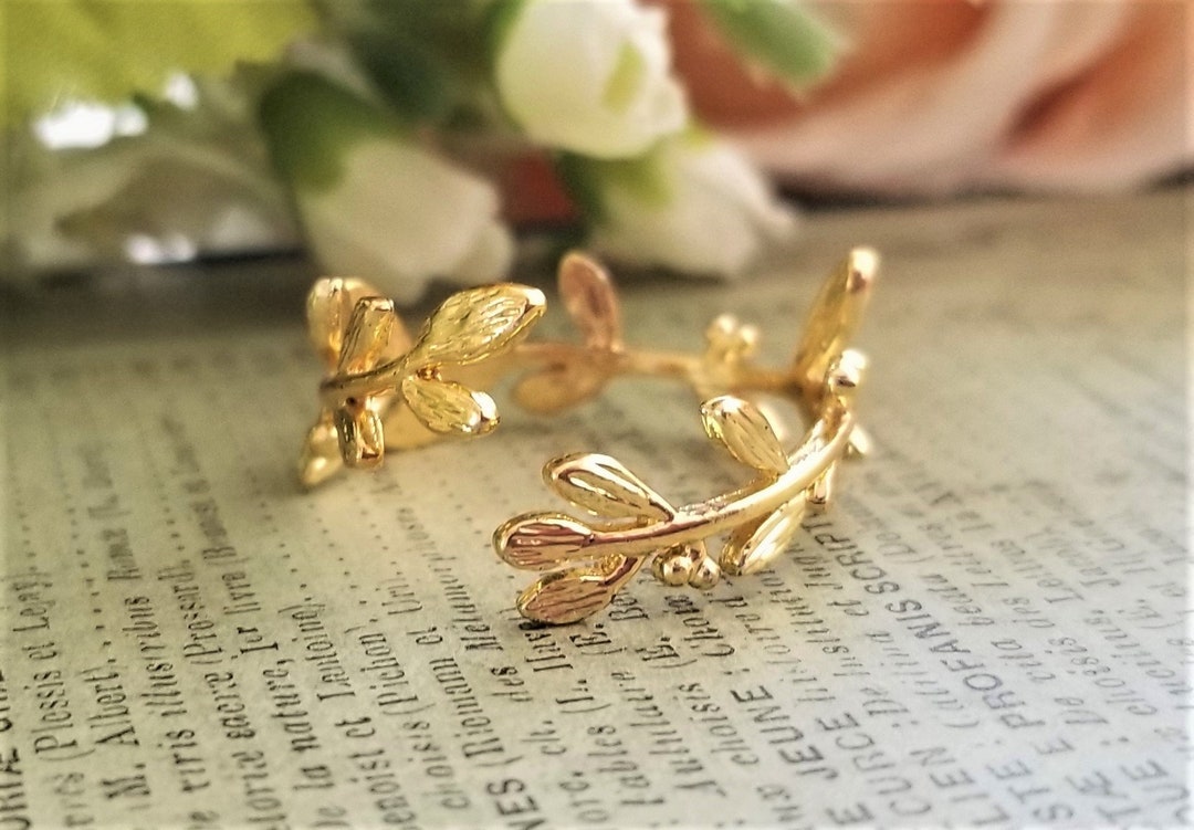 Laurel Wreath Ring, Leaf Ring, Gold Leaf Ring, Adjustable Ring, Leaf ...