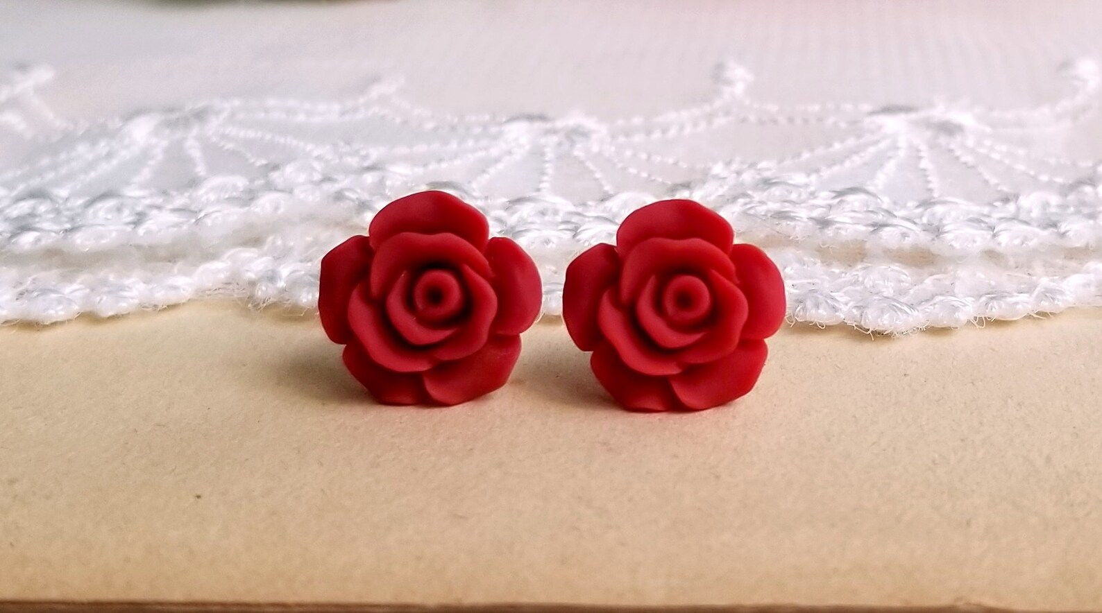 Red Flower Earrings Red Rose Earrings S925 Earrings - Etsy
