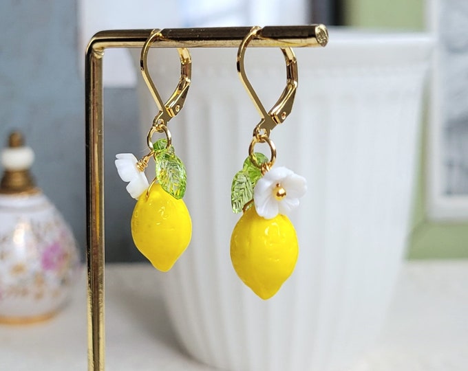 Lemon Earrings, Slice Lemon Dangle Earrings Fruit Food Earrings Vegan ...