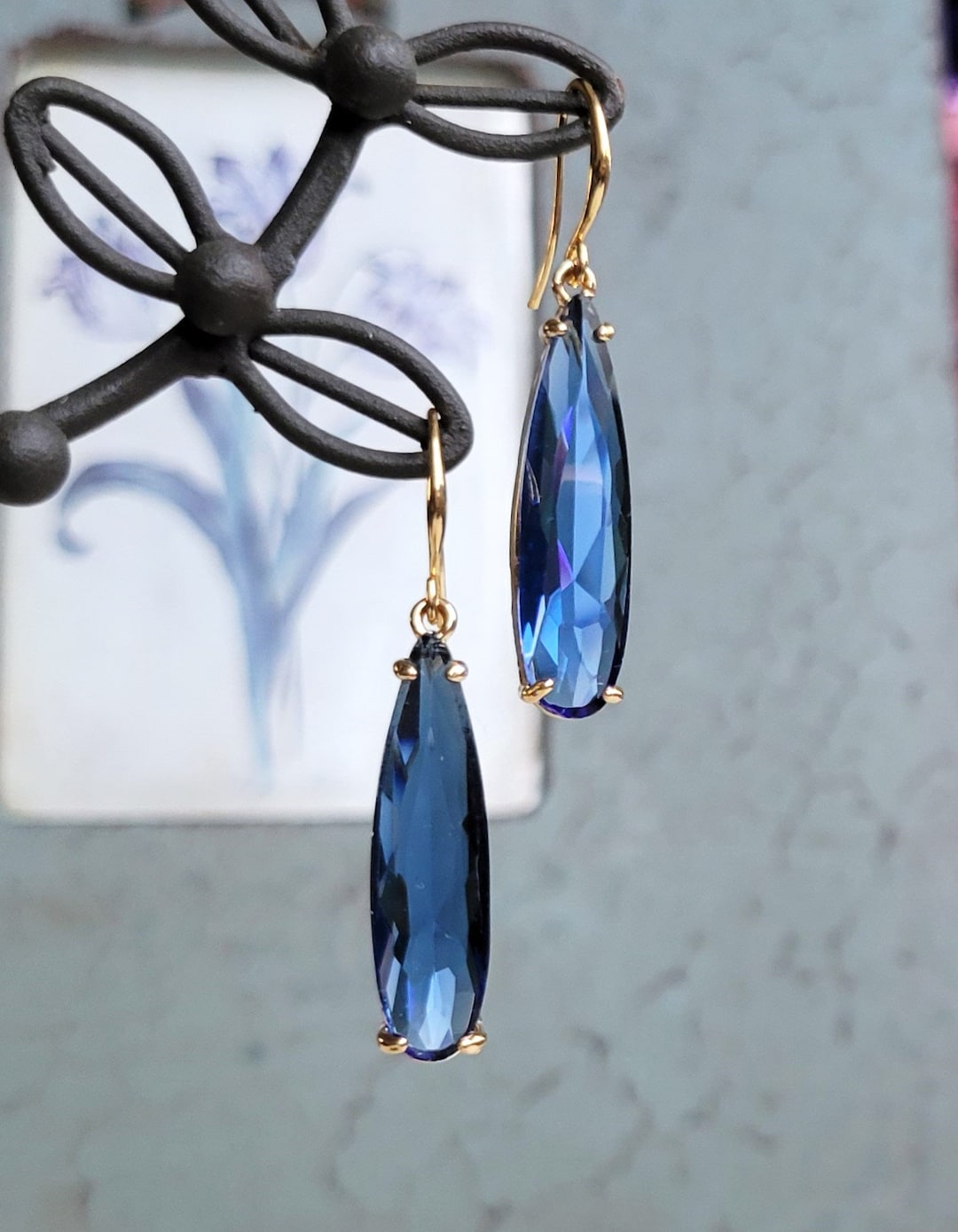 Blue Drop Earrings, Long Teardrop Earrings, Crystal Dangling Earrings ...